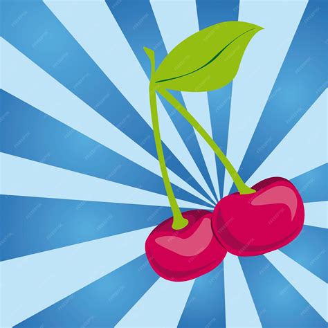 Premium Vector Cherries On Light Blue Background With Dark Blue Stripes