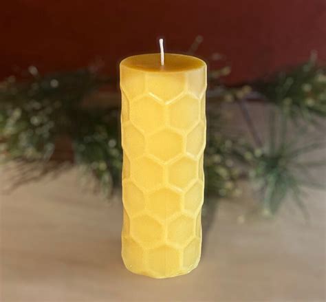 Hexagon Cylinder Beeswax Candle Beeswax Pillar Candle Pure Etsy