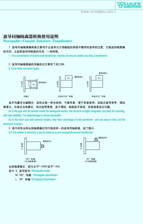 波导同轴隔离器转换使用说明 南京赛格微电子科技股份有限公司