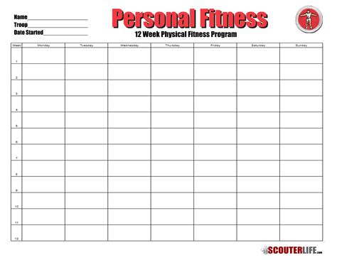 12 Week Physical Fitness Program — Scouterlife Worksheets Library