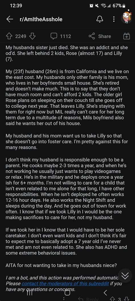 Aita For Not Wanting To Take In My Husbands Niece And Being Ok With