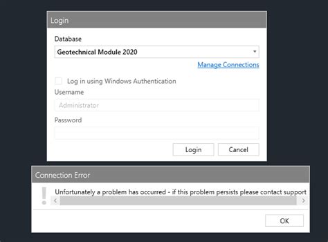 Solved Error When Trying To Connect To A Geotechnical Module 2020