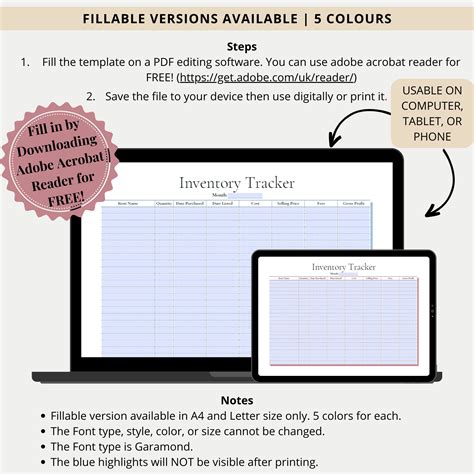 Inventory Tracker Sheet Printable And Fillable Product Inventory Log