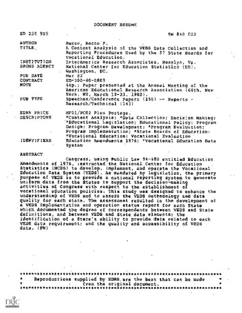 Pdf A Content Analysis Of The Veds Data Collection And Reporting Procedures Used By The 57