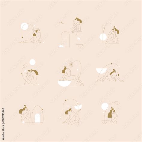 Abstract Female Body Silhouette Vector Illustration Set Contemporary