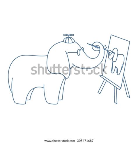Nerd Elephant Painter Vector Line Illustration Stock Vector Royalty Free Shutterstock