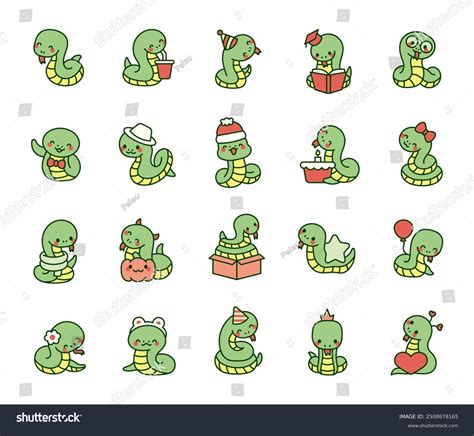 귀여운 카와이 뱀 사랑스러운 파충류 캐릭터 스톡 벡터 로열티 프리 2508678165 Shutterstock