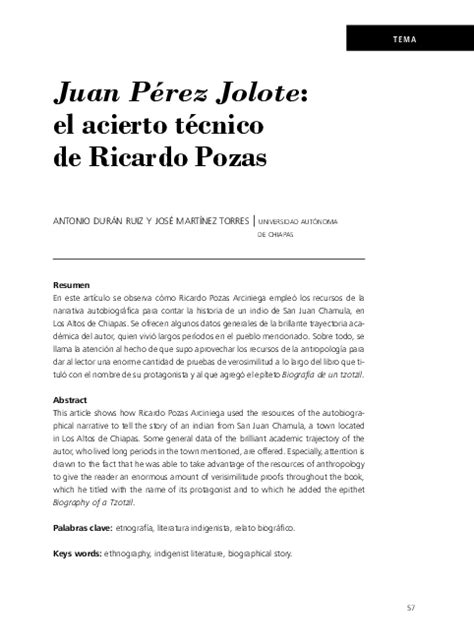 Pdf Juan Pérez Jolote El Acierto Técnico De Ricardo Pozas José