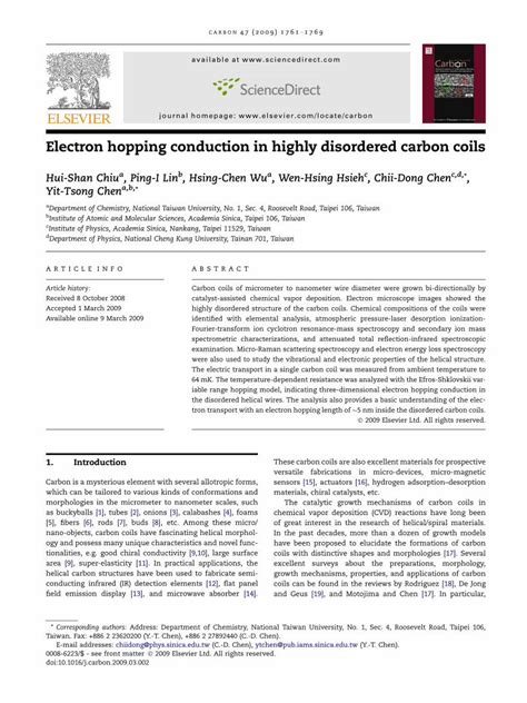 Pdf Electron Hopping Conduction In Highly Disordered Carbon Coils
