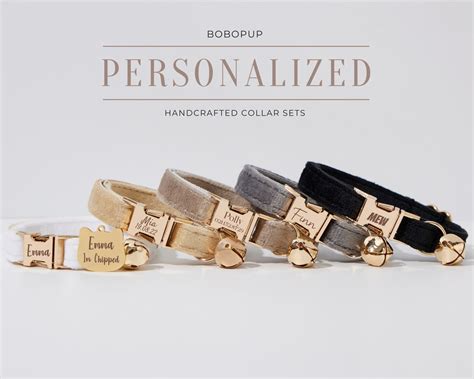 Personalized Velvet Cat Collar Leash Set Engraved Kitties Collar Leash