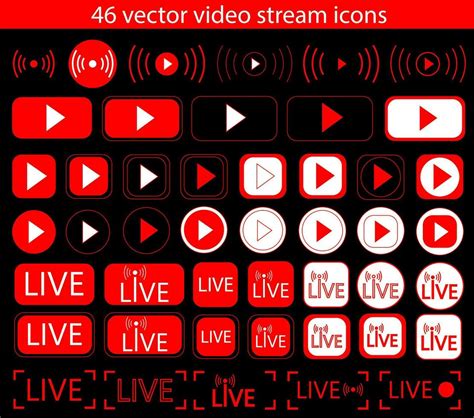 A Set Of Red Video Stream Icons 36165772 Vector Art At Vecteezy