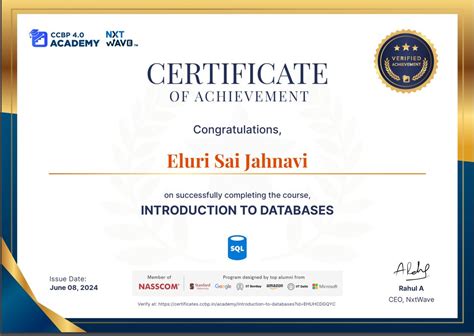 Completed Nxtwave Certification With Sql Sai Jahnavi Eluri Posted On