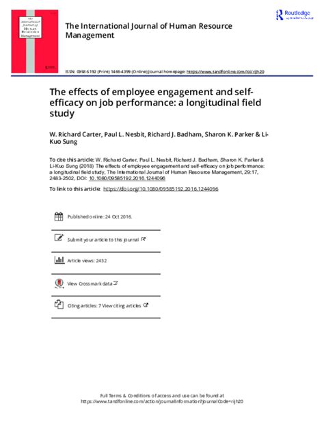 Pdf The Effects Of Employee Engagement And Self Efficacy On Job Performance A Longitudinal