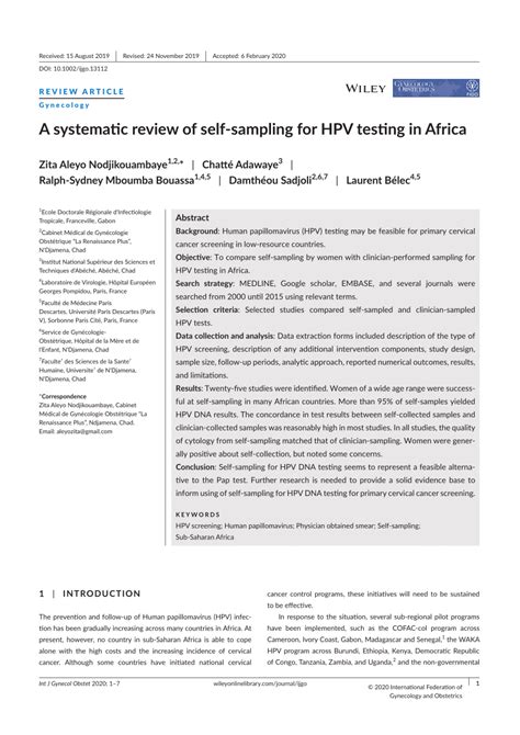 Pdf A Systematic Review Of Self‐sampling For Hpv Testing In Africa