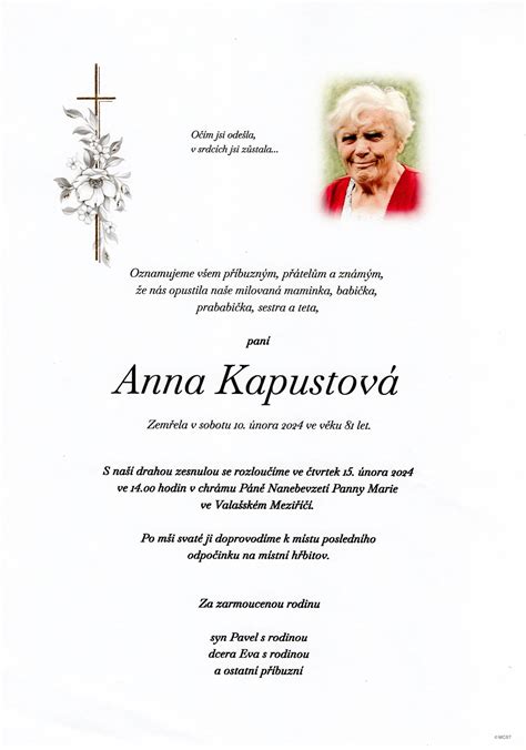 Paní Anna Kapustová Smutecnioznamenieu