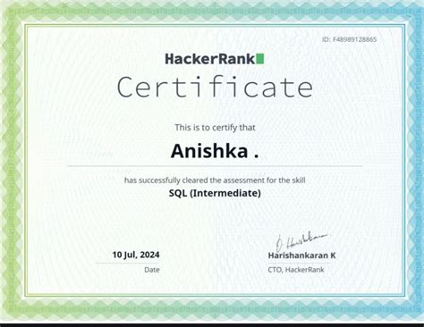 anishka on linkedin certifications hackerrank