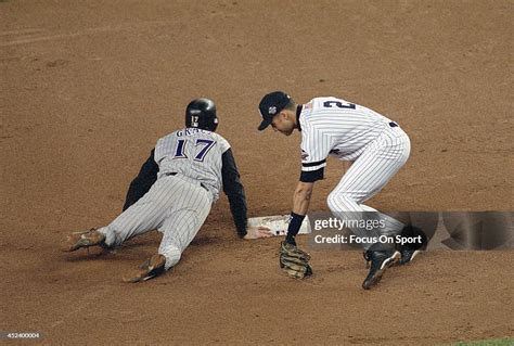 Mark Grace Of The Arizona Diamond Backs Dives Back Into Second Base