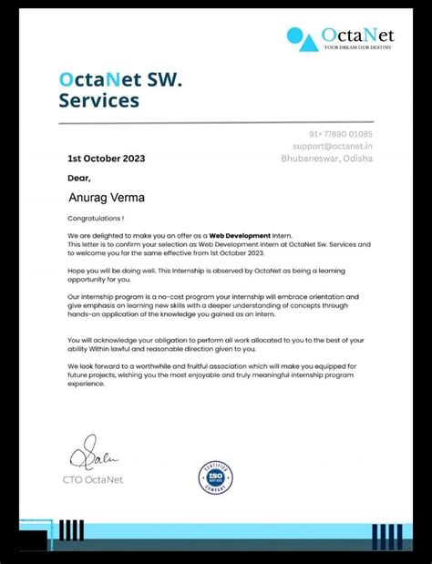 I Am Excited To Announce That I Have Been Accepted As A Web Developer Intern At Octanet Software