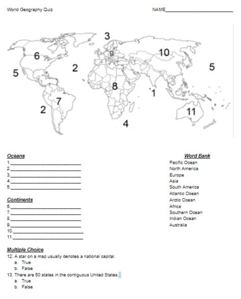 World Geography Quiz By Project Education Tpt