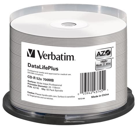 Verbatim Cd R 700mb 52 X 50pk Wide White Printable Shop Today Get It