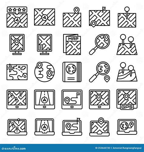 Location Map And Navigation Line Icon Set Stock Vector Illustration