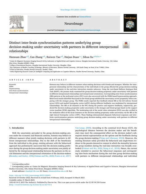 PDF Distinct Inter Brain Synchronization Patterns Underlying Group