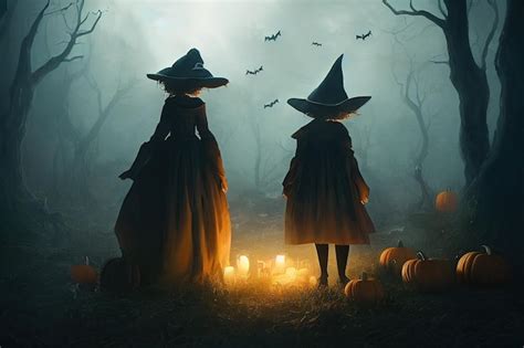 Premium Photo Two Witches Perform A Magic Ritual On Halloween