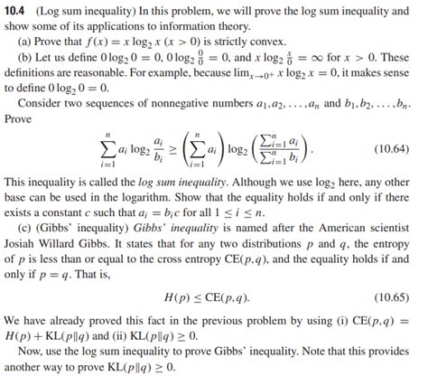 Solved 10 4 Log Sum Inequality ﻿in This Problem We Will