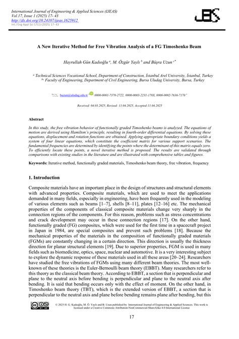 Pdf A New Iterative Method For Free Vibration Analysis Of A Fg Timoshenko Beam