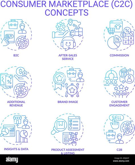 Gradient Thin Line Icon Set Representing C2c Stock Vector Image And Art Alamy