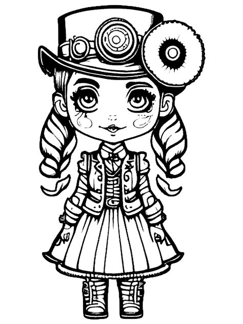 Steampunk Girl Coloring Page · Creative Fabrica