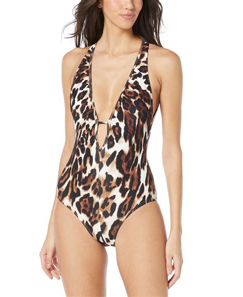 Vince Camuto Womens Plunge Halter One Piece Swimsuit Macys
