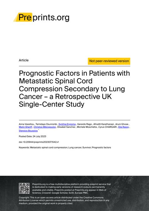 Pdf Prognostic Factors In Patients With Metastatic Spinal Cord Compression Secondary To Lung