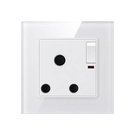 Round Hole Pin Socket With Switch With Indicator Light Tempered Glass White Black Grey Gold