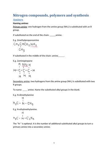 Ocr A Level Chemistry Nitrogen Compounds Polymers And Synthesis