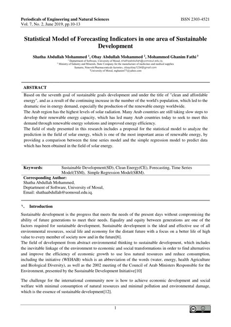 Pdf Statistical Model Of Forecasting Indicators In One Area Of Sustainable Development