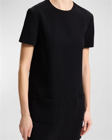 Theory Admiral Stripe Short Sleeve Pocketed Mini Shift Dress Neiman