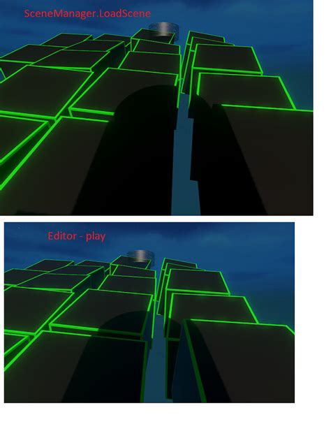 Scene Looks Fine In Editor But Pitch Black Shadows If Loaded Programtically Unity Engine