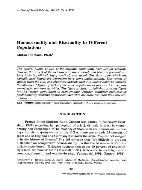 Archives Of Sexual Behavior Volume 22 Issue 4 1993 Doi 101007