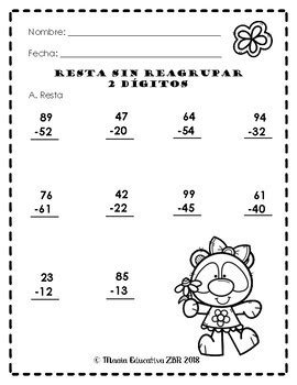 Resta 2 3 dígitos Subtract 2 3 digits SPANISH by Magia Educativa