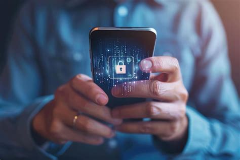 Man Using Smartphone With Online Crime Risk Warning Symbol Sign