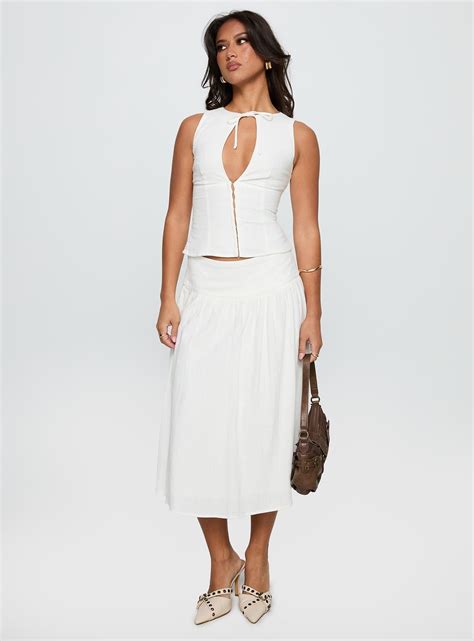 Heart Of Gold Linen Blend Midi Skirt White Princess Polly