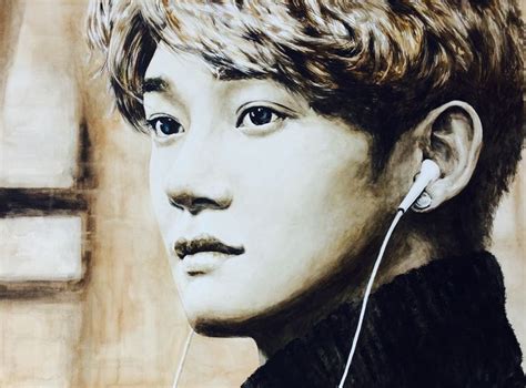 엑소연예인그림그리기첸이어폰연예인수채화팬아트인물화 Watercolor Drawing Drawings Watercolor