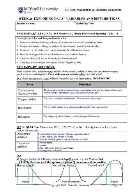 Week4 Tutorial Sci1020 2021 SCI1020 Introduction To Statistical