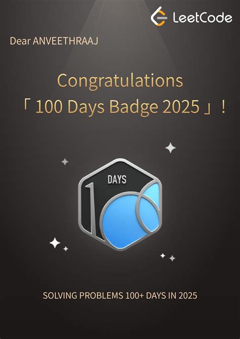 leetcode 100daysofcode codingjourney milestoneunlocked… anveethraaj k s
