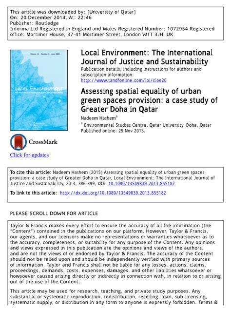 PDF Assessing Spatial Equality Of Urban Green Spaces Provision A Case Study Of Greater Doha