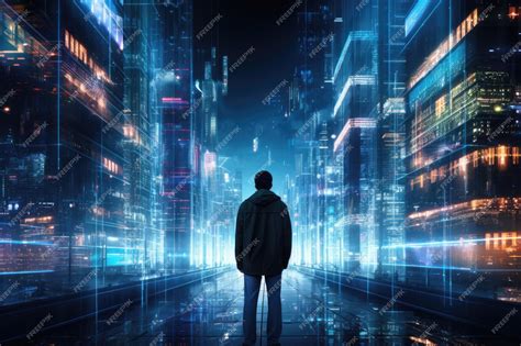 Premium Ai Image Shot Of Man Walking Data Center Database Data Storage Backup Cyber Security