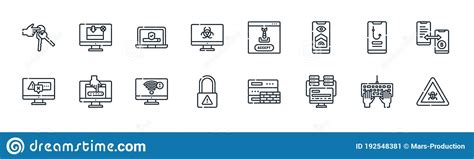 Hacker Line Icons Linear Set Stock Vector Illustration Of Data Line 192548381