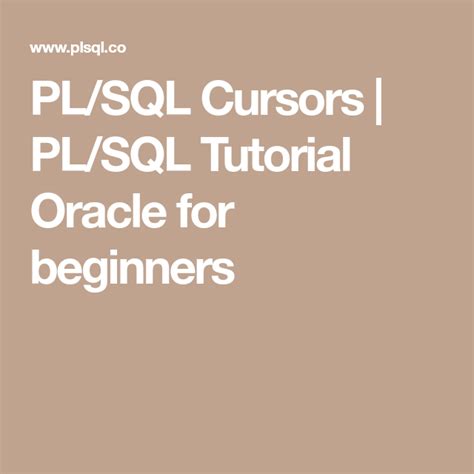 Plsql Cursors Tutorial