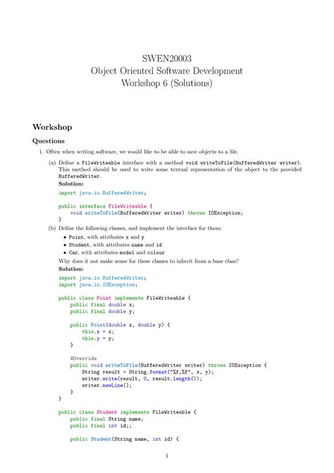 Week7 Sol Workshop Swen Object Oriented Software Development